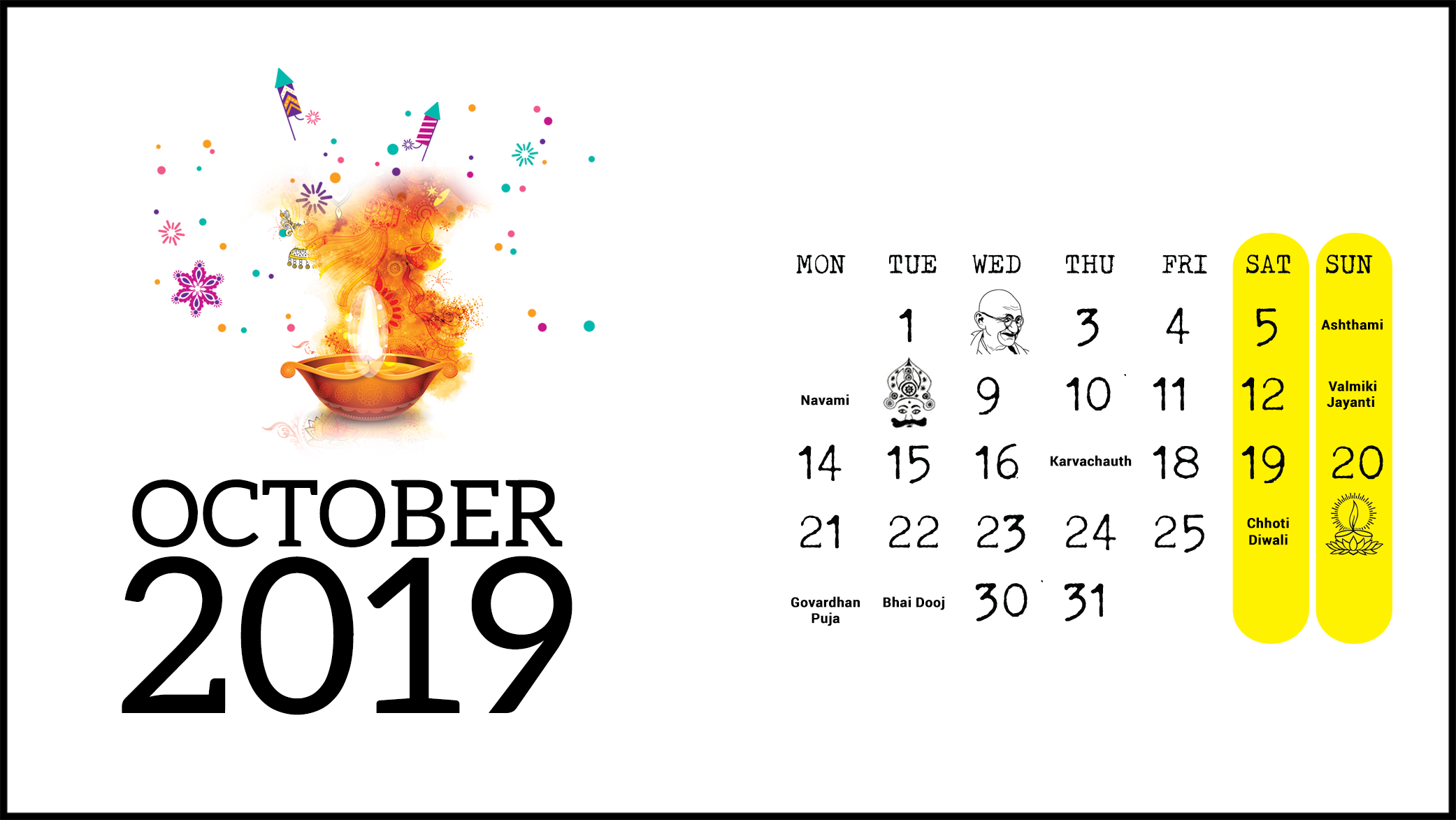 Free Printable October 2019 Calendar